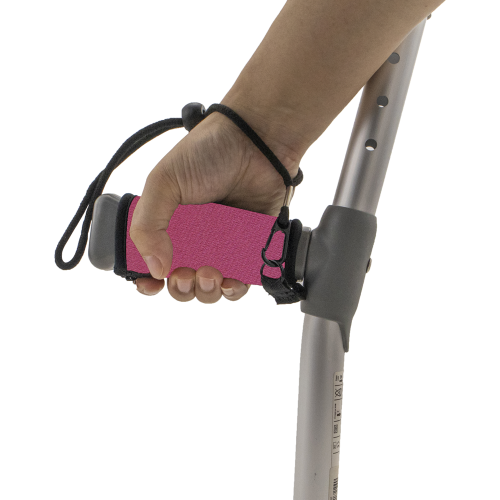 Soft Neoprene Crutch Grip Handle Covers With Wrist Strap - Pink